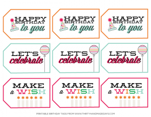 Birthday Printables - tag + thank you notes