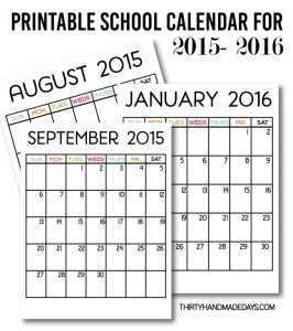 Printable School Calendar for 2015-2016. Download our free school year ...
