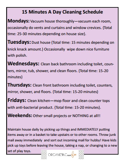 15 Minute A Day Cleaning Schedule 15 Minute A Day Cleaning Schedule