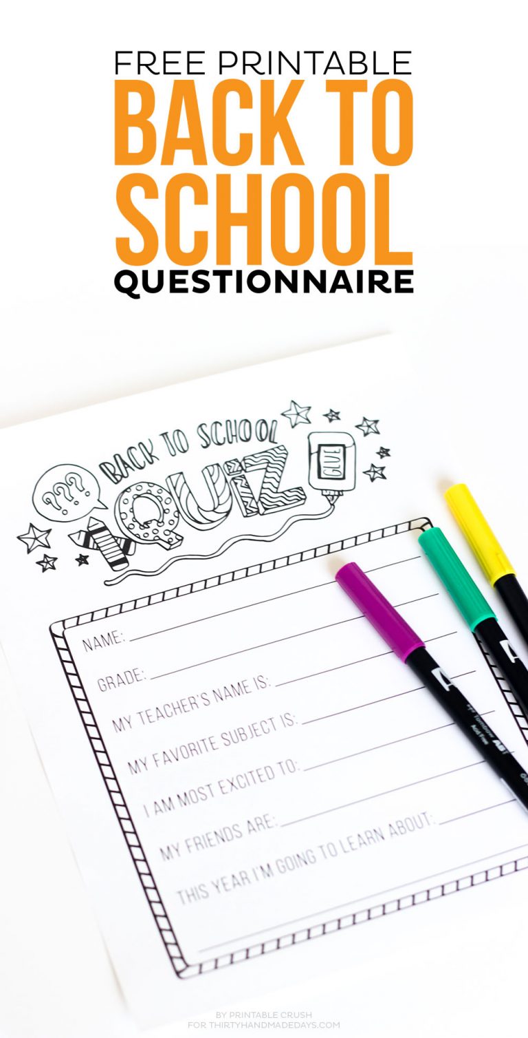 FREE Printable Back to School Questionnaire - Thirty Handmade Days FREE Printable Back to School Questionnaire - Thirty Handmade Days