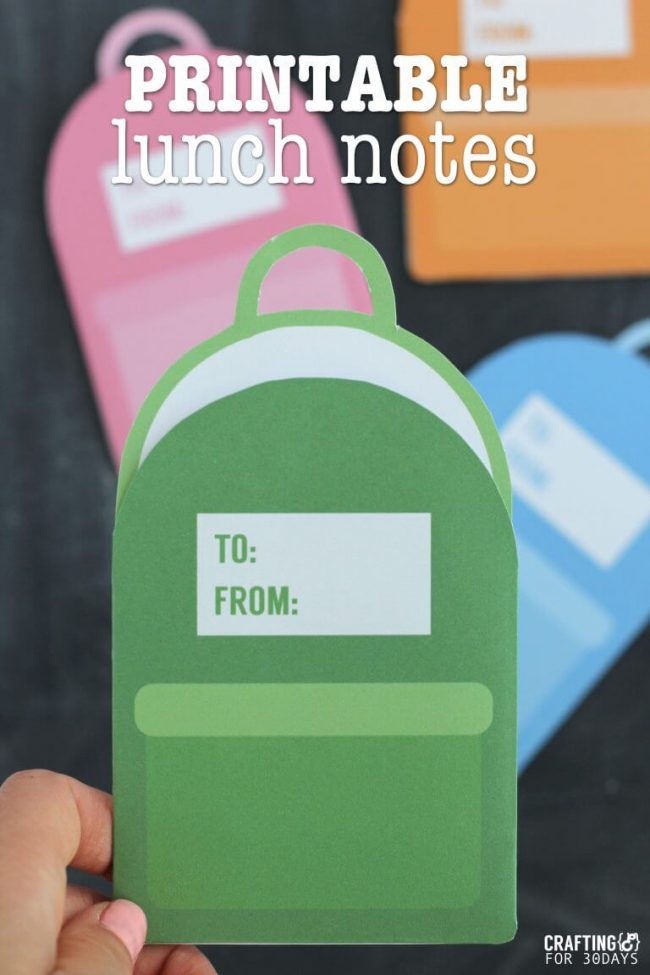 Printable Backpack School Lunch Box Notes
