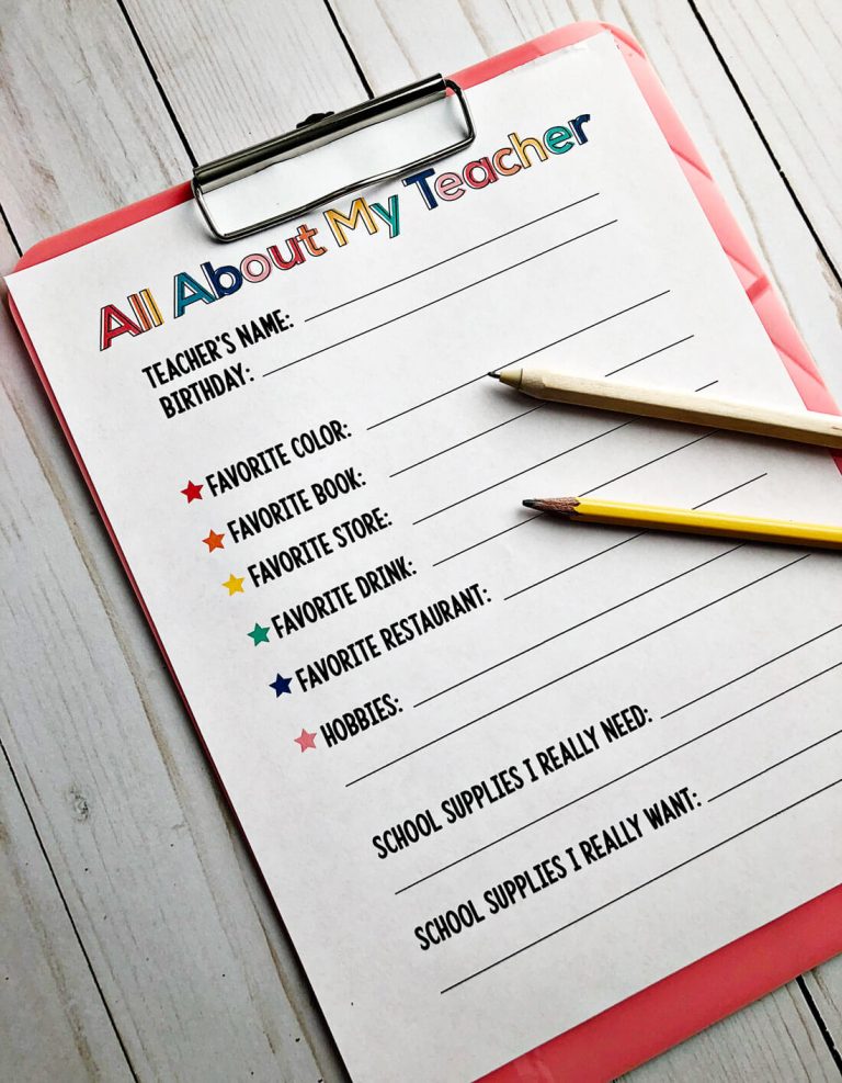 All About My Teacher Printable for Gifts - Thirty Handmade Days