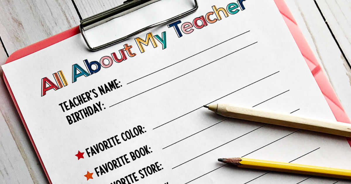 All About My Teacher Printable for Gifts - Thirty Handmade Days
