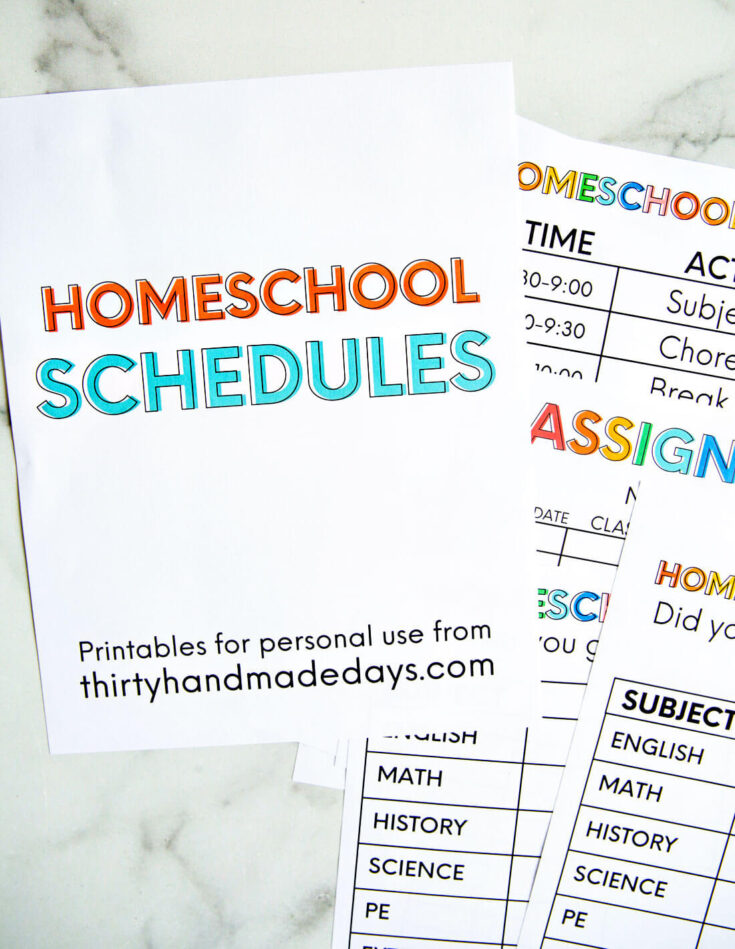 Printable Homeschool Schedule from Thirty Handmade Days