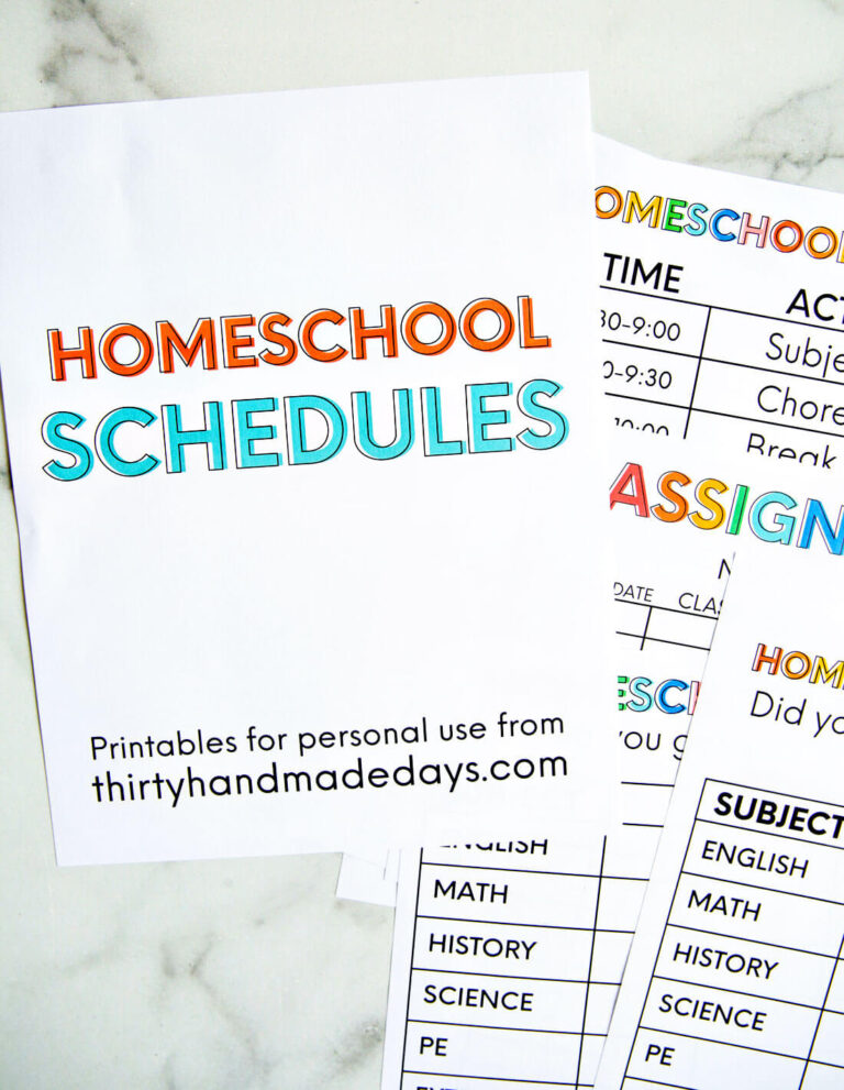 Printable Homeschool Schedule from Thirty Handmade Days