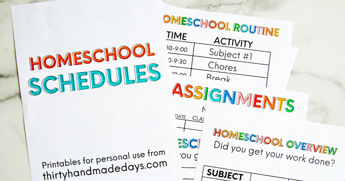 Printable Homeschool Schedule from Thirty Handmade Days