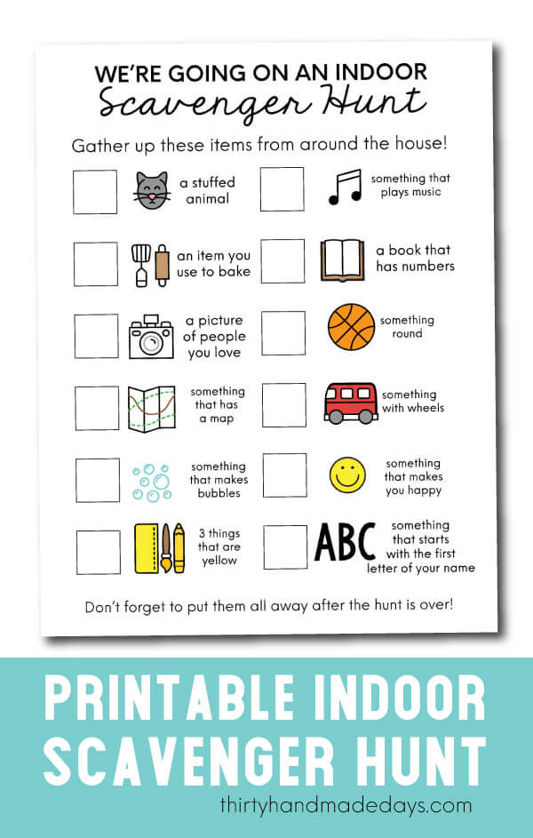Indoor Scavenger Hunt Ideas from Thirty Handmade Days