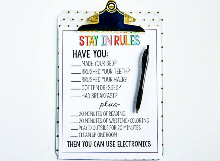 Printable Stay In Rules from Thirty Handmade Days