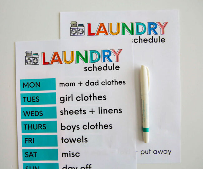 Printable Laundry Day Schedule from Thirty Handmade Days