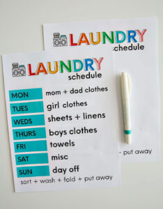 Printable Laundry Day Schedule from Thirty Handmade Days