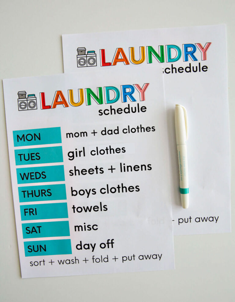 Printable Laundry Day Schedule from Thirty Handmade Days