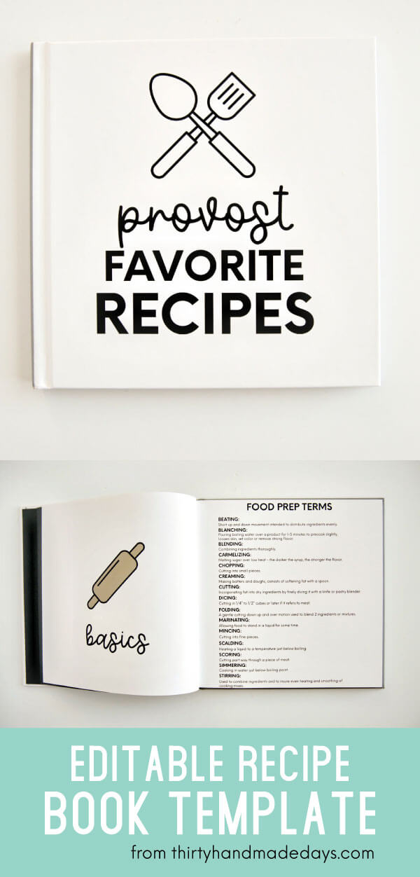 Editable Recipe Book Template from Thirty Handmade Days