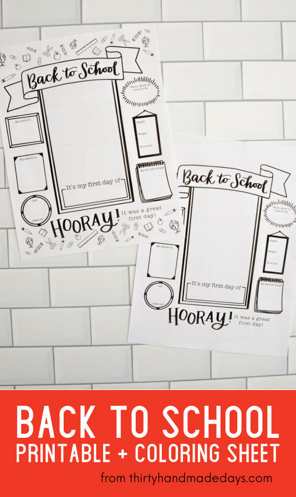 Back to School Coloring Pages from Thirty Handmade Days