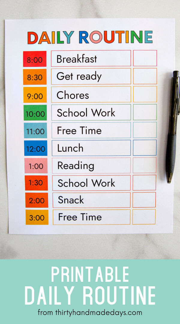 Printable Daily Schedule Template from Thirty Handmade Days