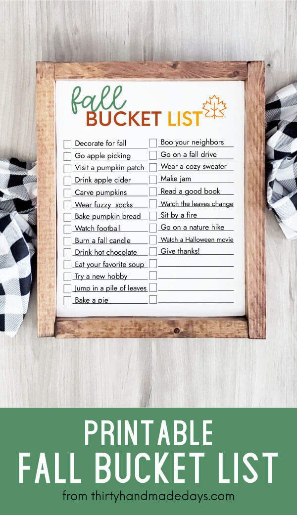 Printable Fall Bucket List from Thirty Handmade Days